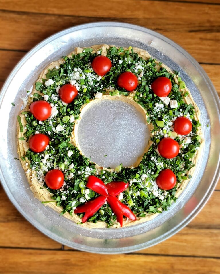 Hummus Wreath | Holiday Appetizer Recipe - Jamie Cooks It Up
