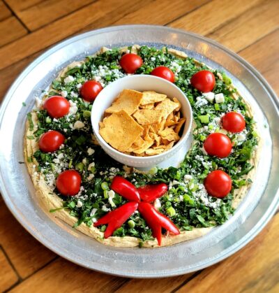 Hummus Wreath | Holiday Appetizer Recipe - Jamie Cooks It Up