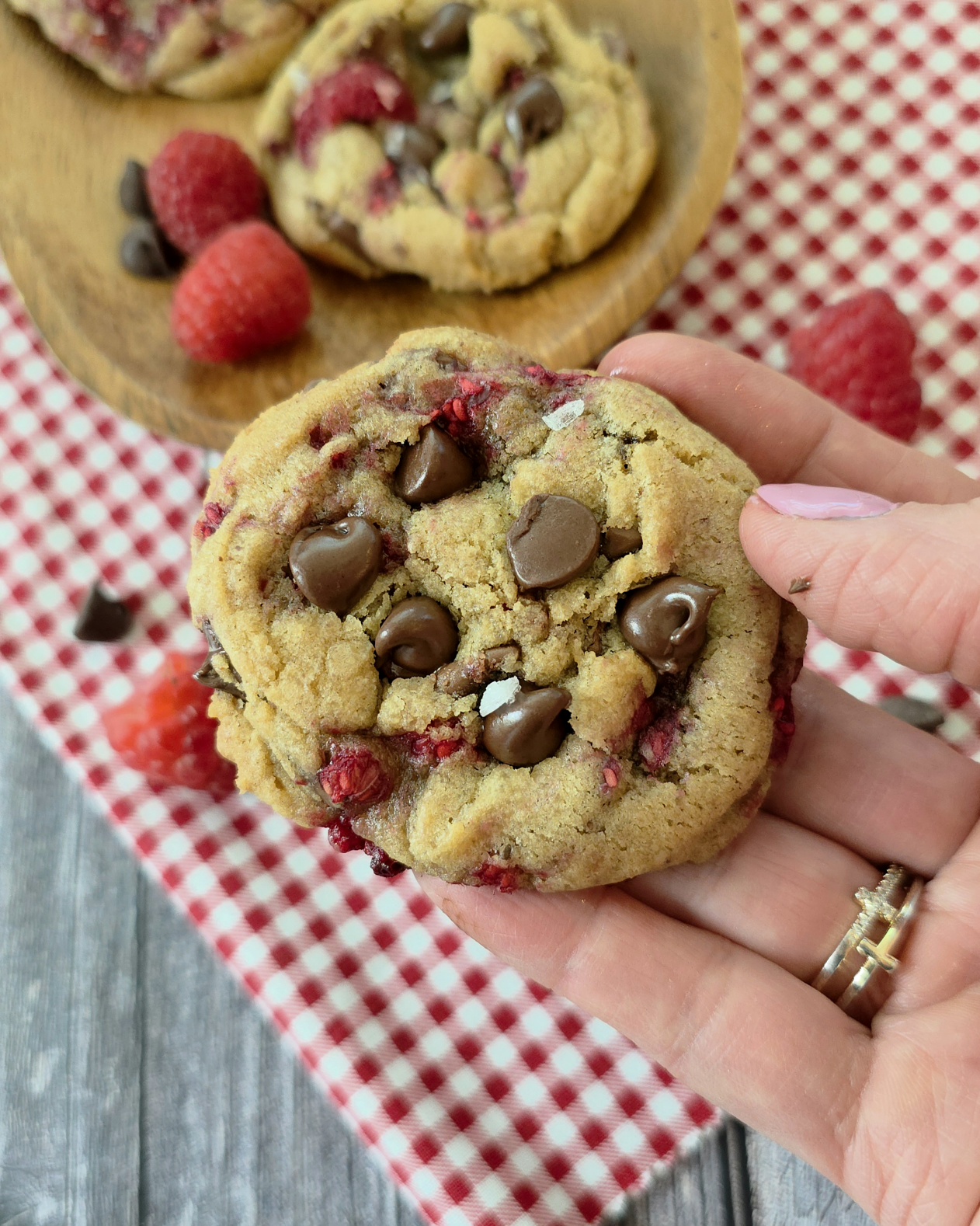 Brown Butter Chocolate Chip Cookies with Raspberries - Jamie Cooks It Up