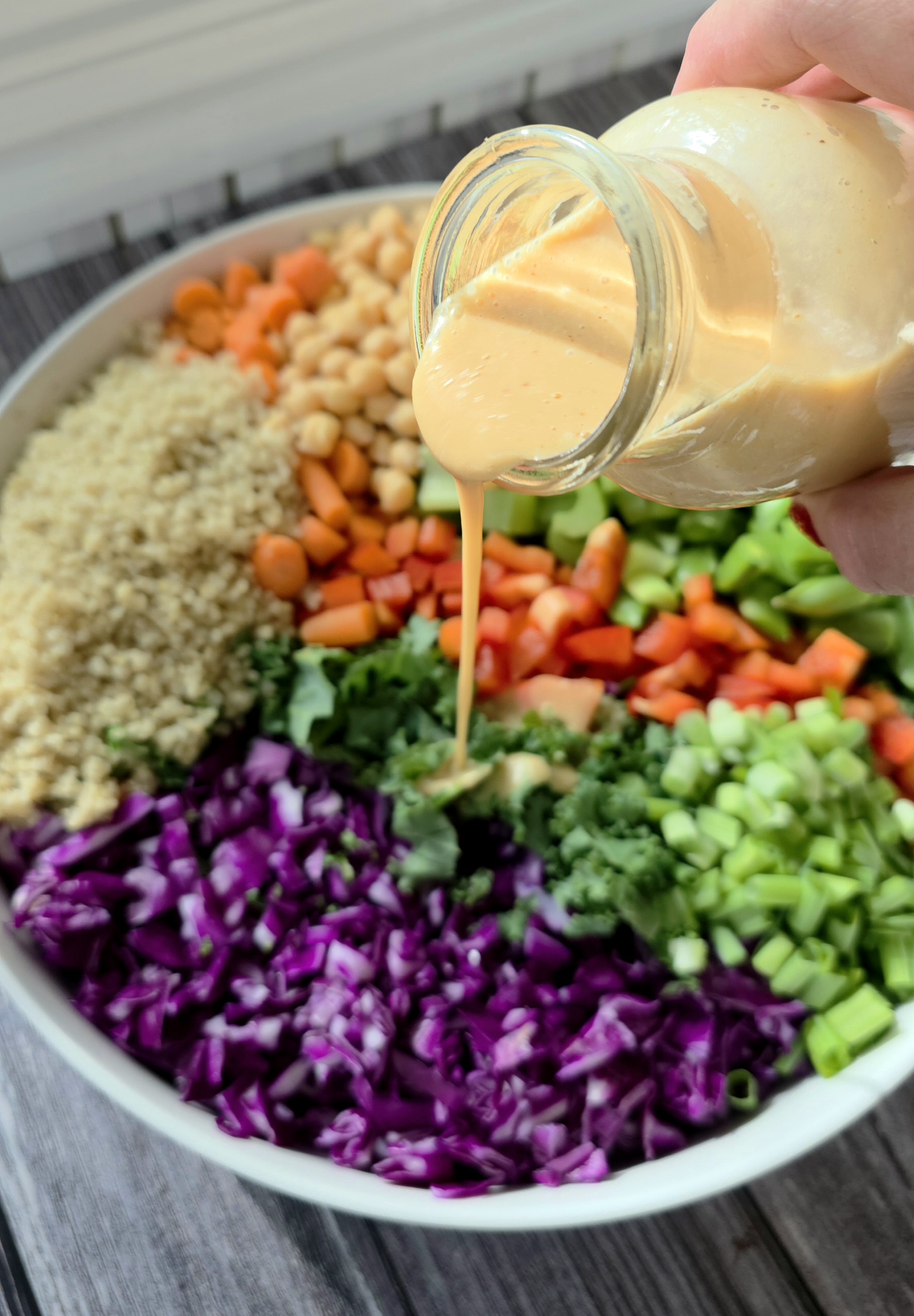 Rainbow Crunch Salad with Creamy Sesame Peanut Dressing - Jamie Cooks It Up
